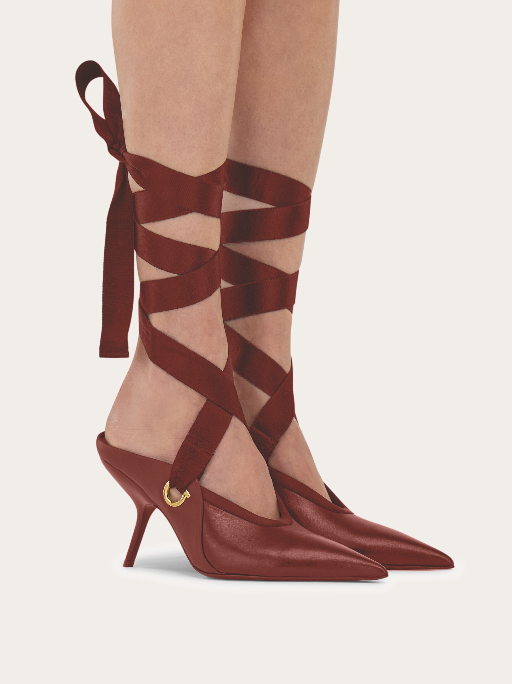 Pointed mule with ankle ribbon - Women | Ferragamo